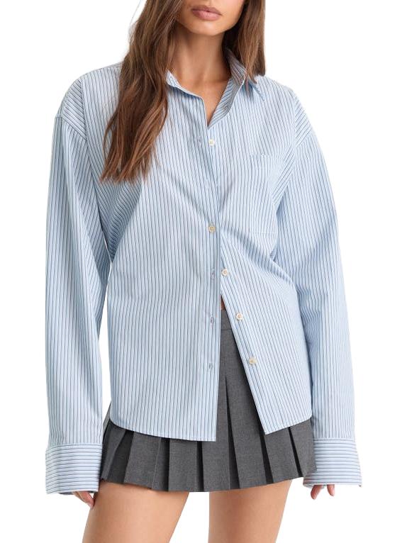 GOOD AMERICAN Good American Poplin Easy Striped Cotton Shirt